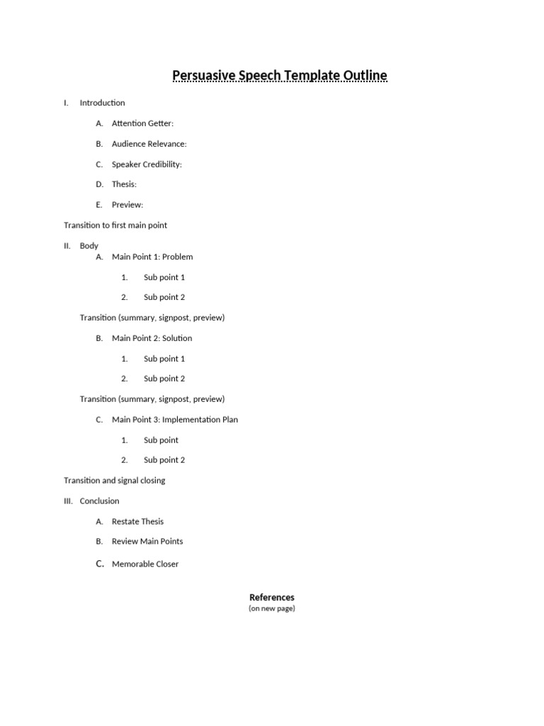 Persuasive Speech Template Outline | PDF