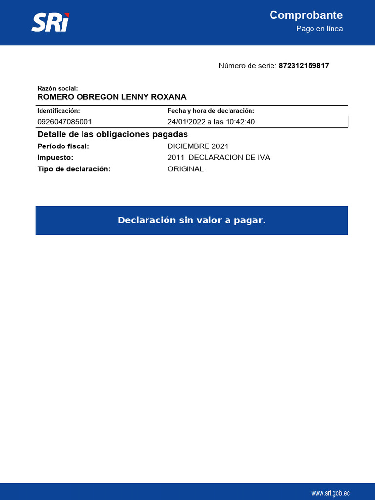 Declaracion Dic 2021 Roxana | PDF