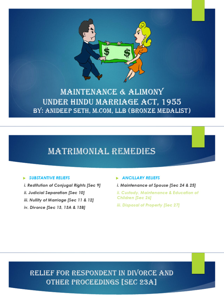 Maintenance and Alimony in Hindu Law | PDF | Alimony | Divorce