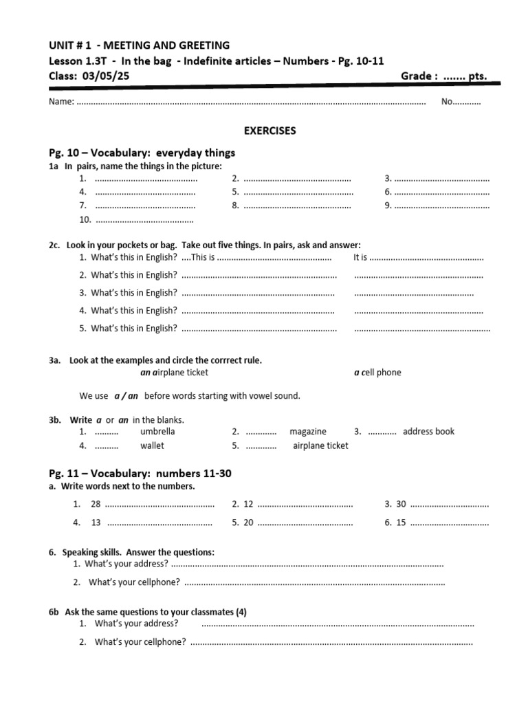 Indefinite Articles and Numbers L1 | PDF | English Language | Languages ...