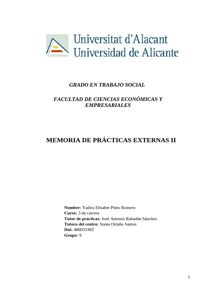 Memoria de Prácticas Externas (I) - Yadira | PDF | Trabajo Social | Mediación