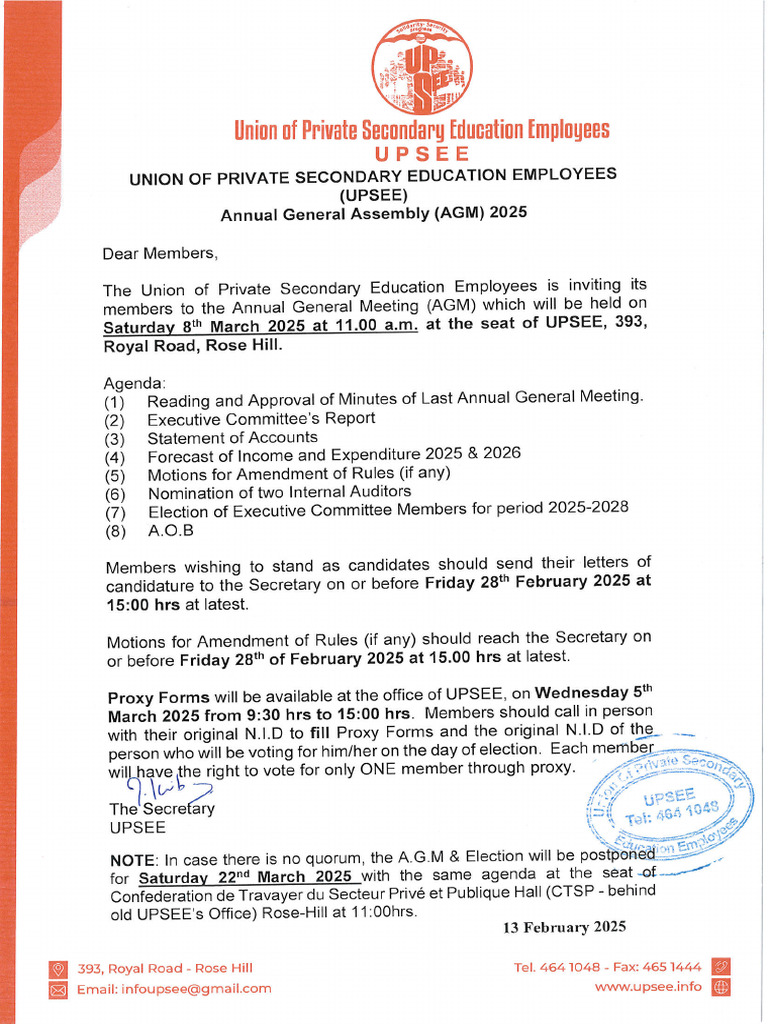 UPSEE AGM Convocation | PDF