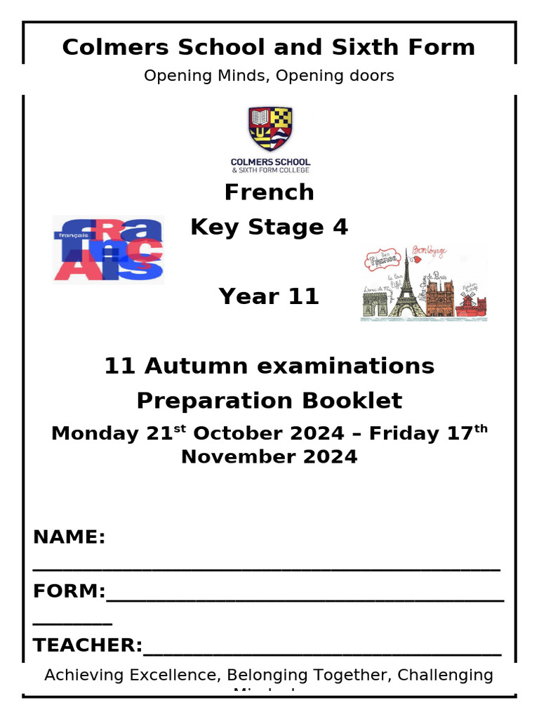 Autumn Examination Preparation Booklet French | PDF