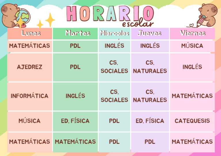 Horario Escolar de Capibara | PDF