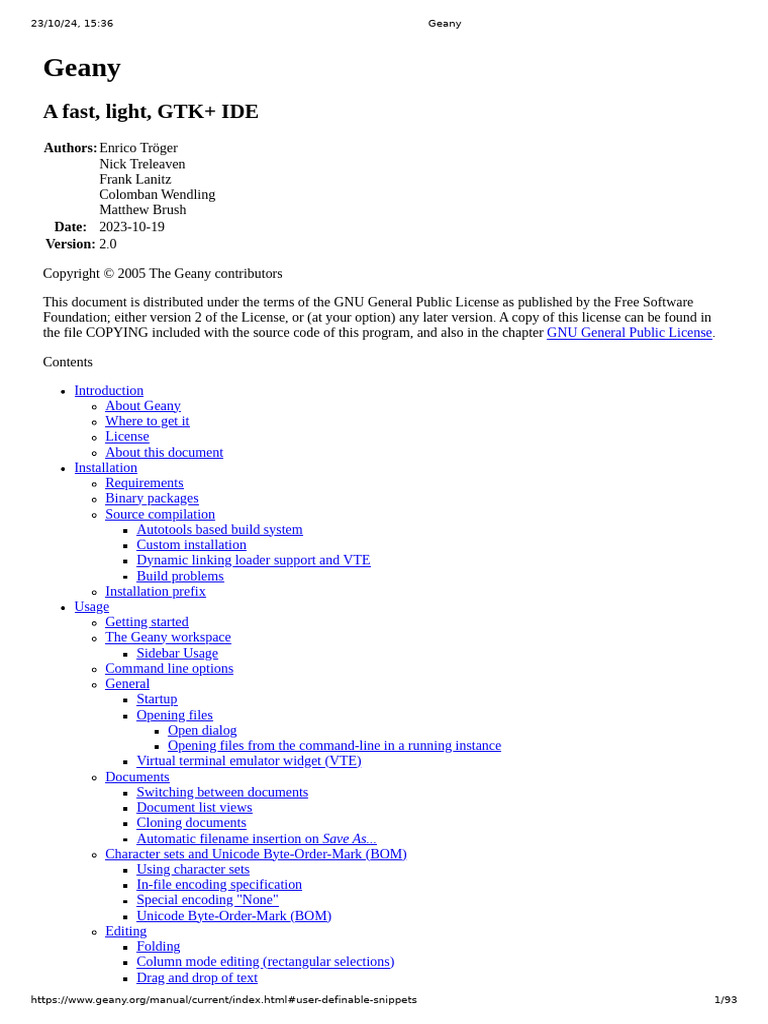 Geany MAN | PDF | Keyboard Shortcut | File Format