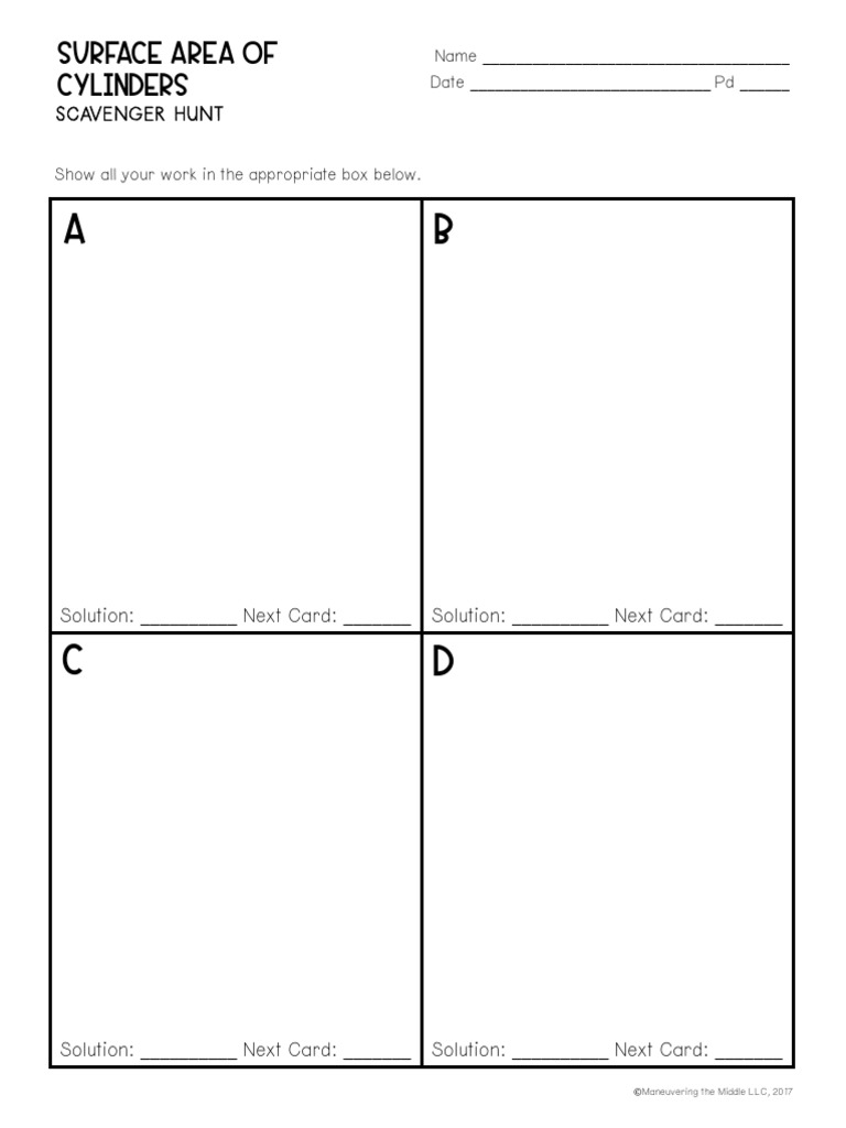Surface Area of Cylinders - Scavenger Hunt | PDF | Classical Geometry ...