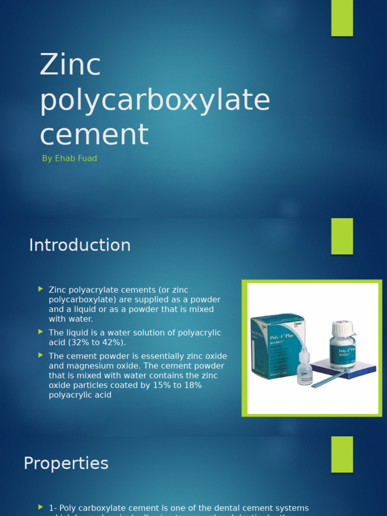 Zinc Polycarboxylate Cement Overview | PDF | Chemical Substances ...