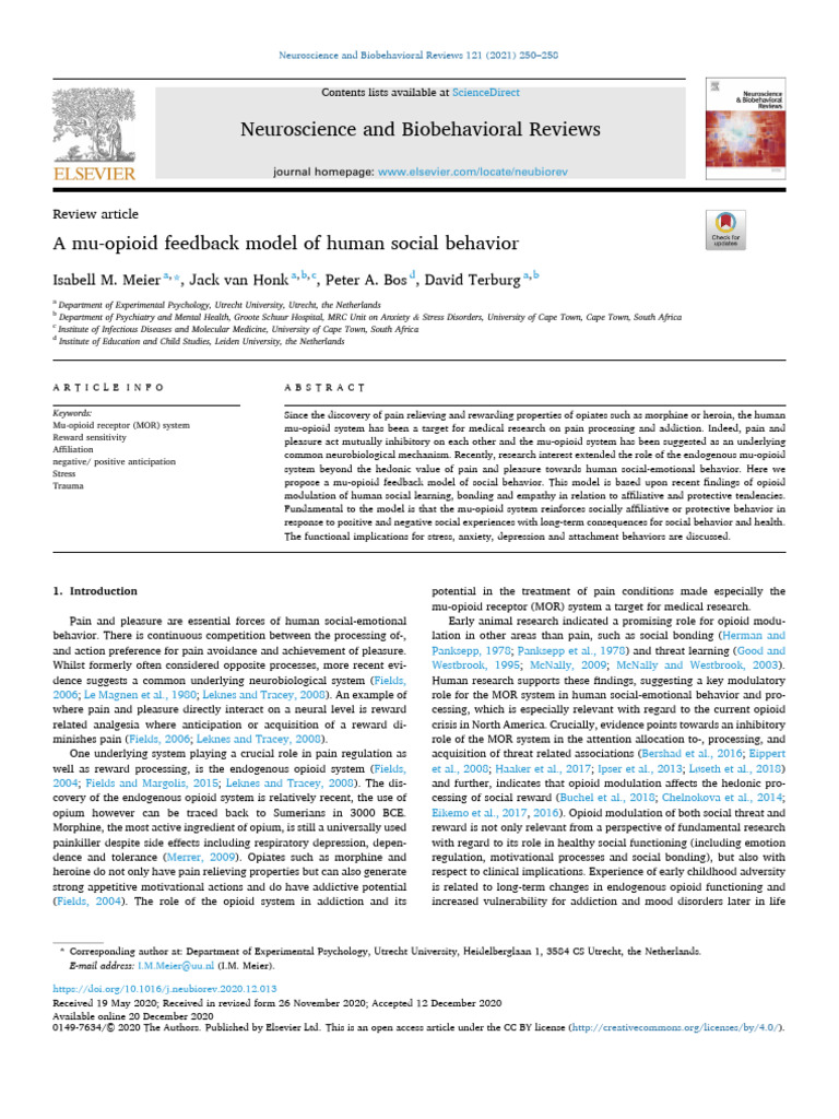 Mu-Opioid System and Social Behavior | PDF | Reward System | Receptor ...
