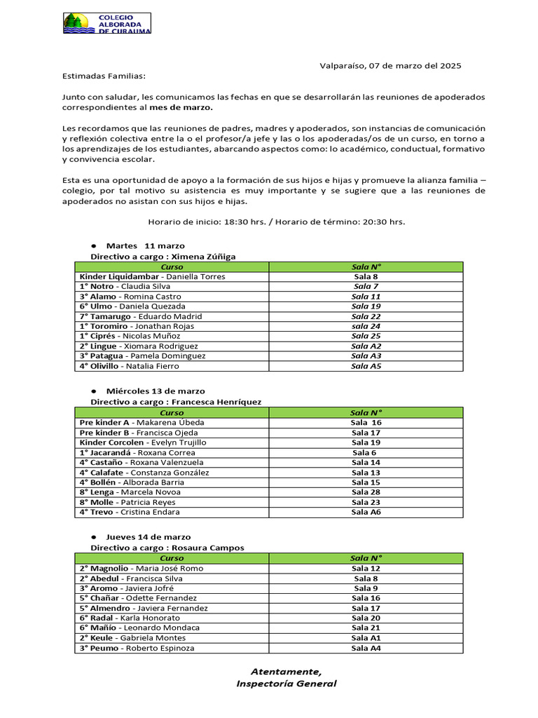 Comunicado N°4 Reunión de Apoderados Marzo | PDF