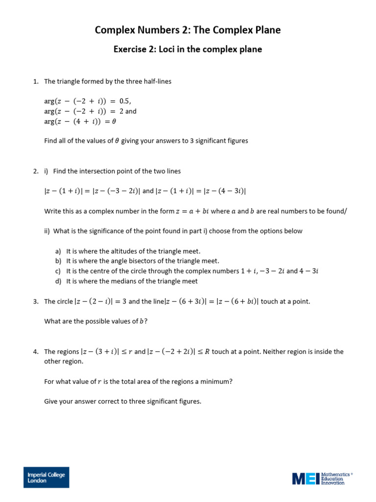 Loci and Intersections in Complex Plane | PDF