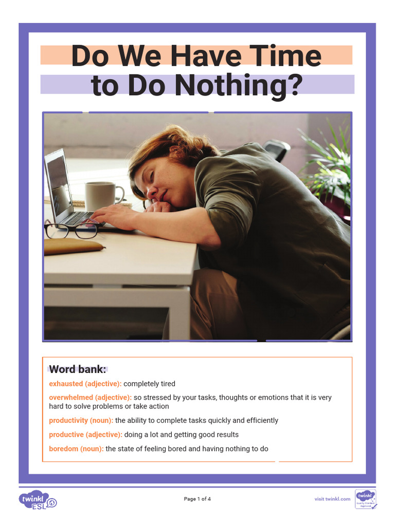 Do We Have Time to Do Nothing Reading Comprehension Adults b1 Ver 2 ...