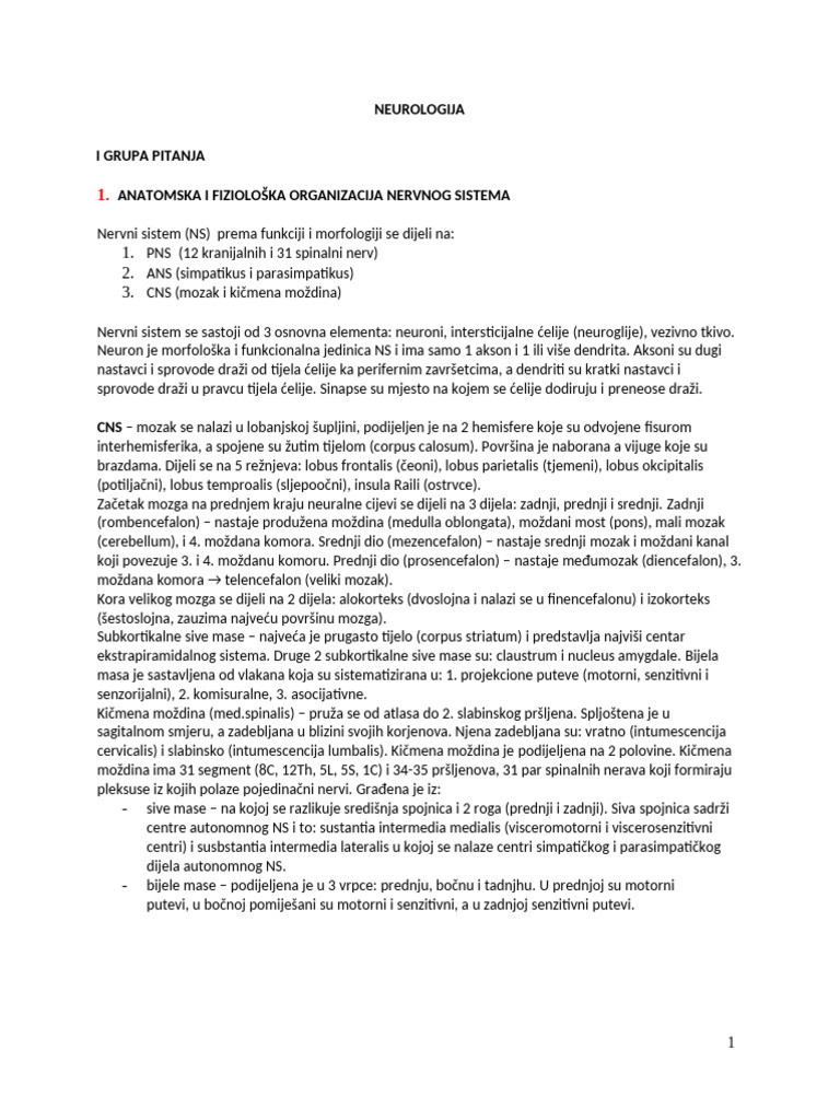 Neurologija 1 | PDF