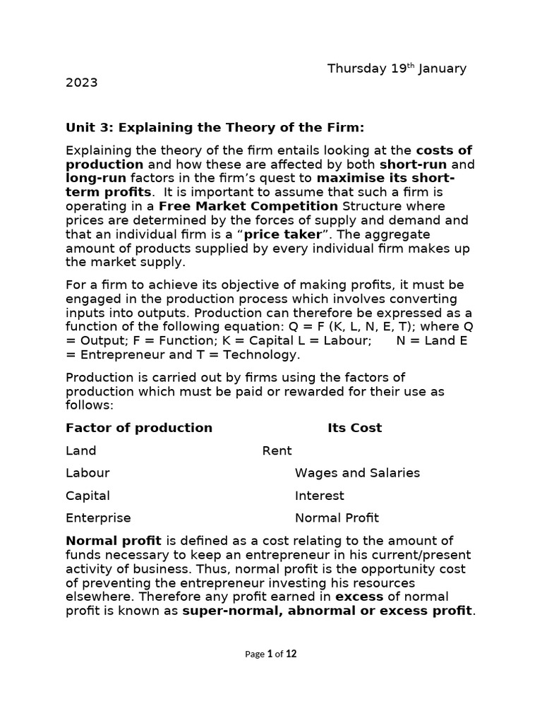 Theory of the Firm: Costs and Production | PDF | Marginal Cost ...