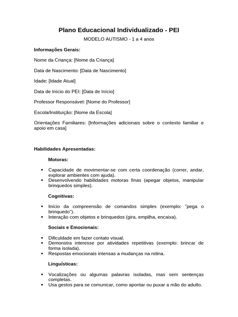 PEI - Plano Educacional Individualizado | PDF | Comunicação | Aprendizado
