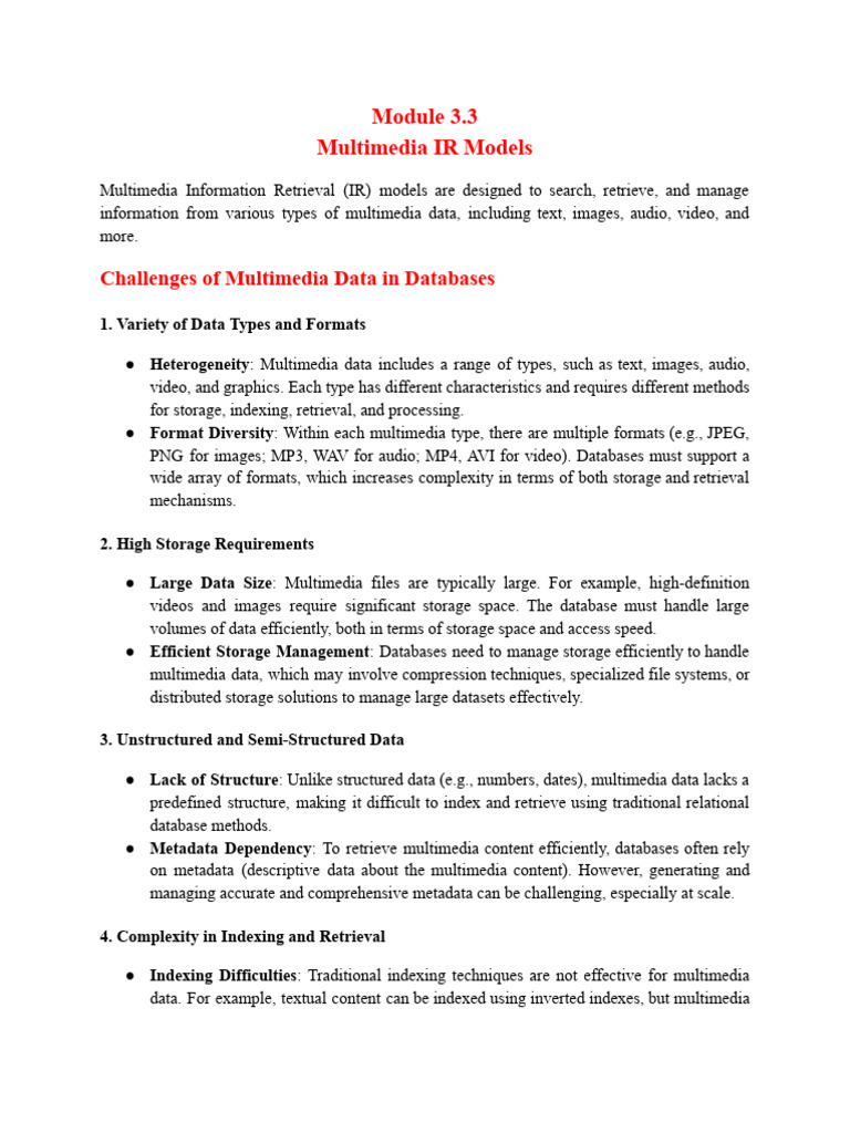 Module 3.3 Multimedia IR Models | PDF | Databases | Data Compression