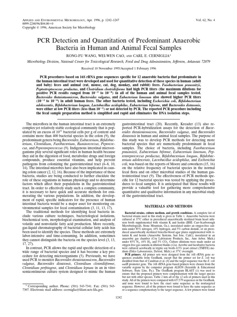 Cerniglia Et Al 1996 PCR Detection and Quantitation of Predominant ...