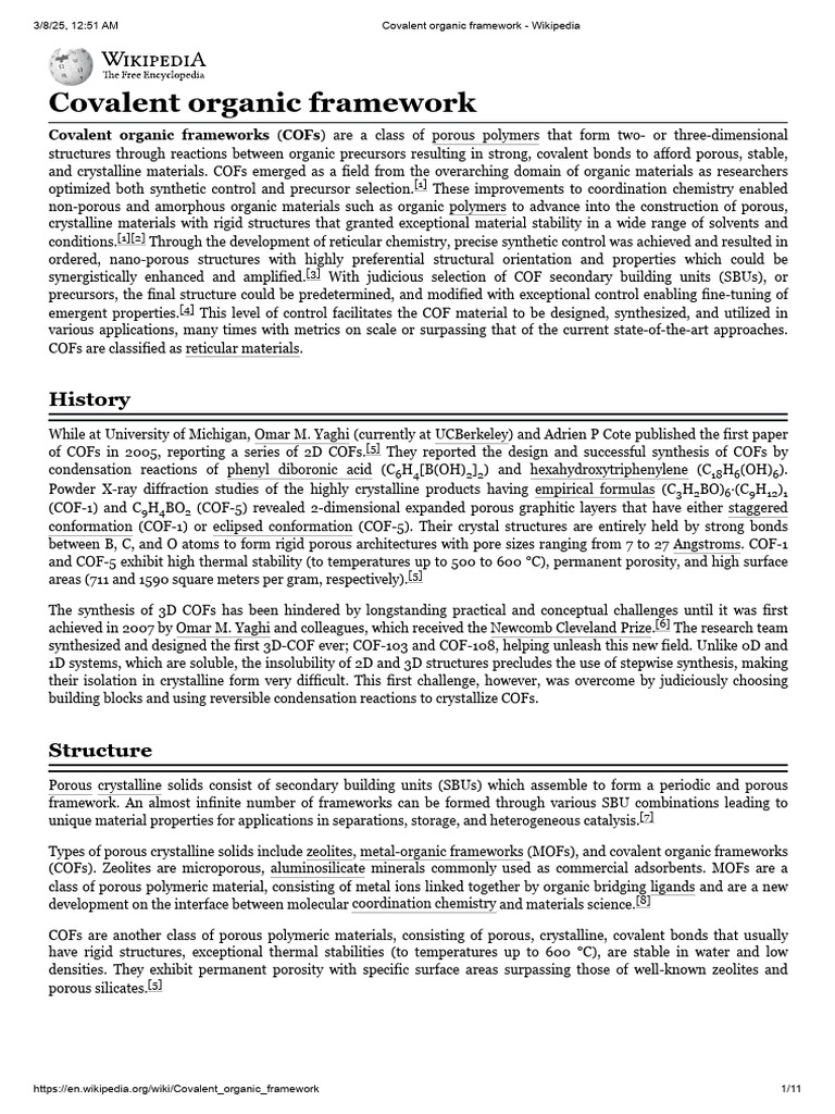 Covalent Organic Framework - Wikipedia | PDF | Physical Sciences ...
