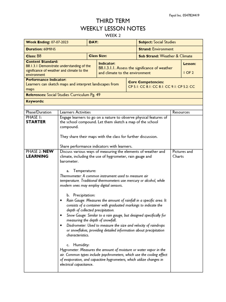 B8 Term 3 Lesson Plan: Weather & Climate | PDF | Savanna | Rain