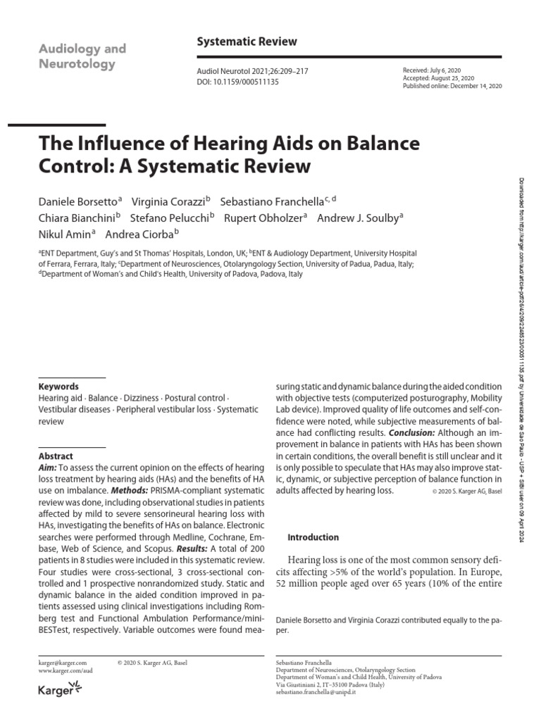 Hearing Aids and Balance Control Review | PDF | Balance (Ability ...