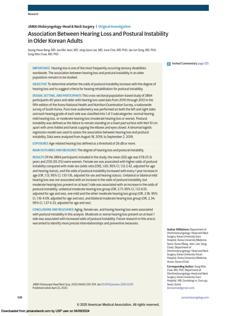 Jamaotolaryngology Bang 2020 Oi 200012 | PDF | Hearing Loss | Hearing
