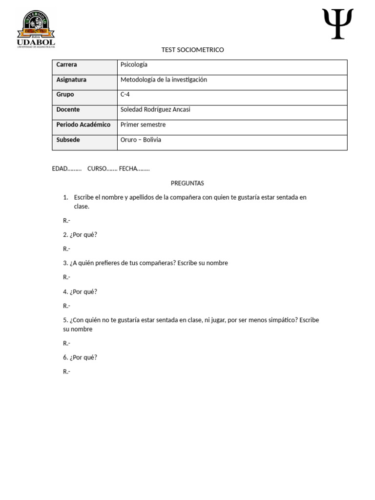 Test Sociométrico para Psicología C-4 | PDF