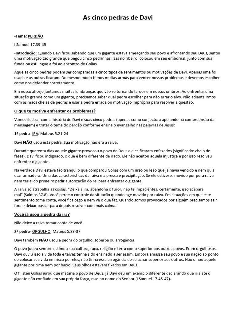 As Cinco Pedras de Davi | PDF | Amor | Davi