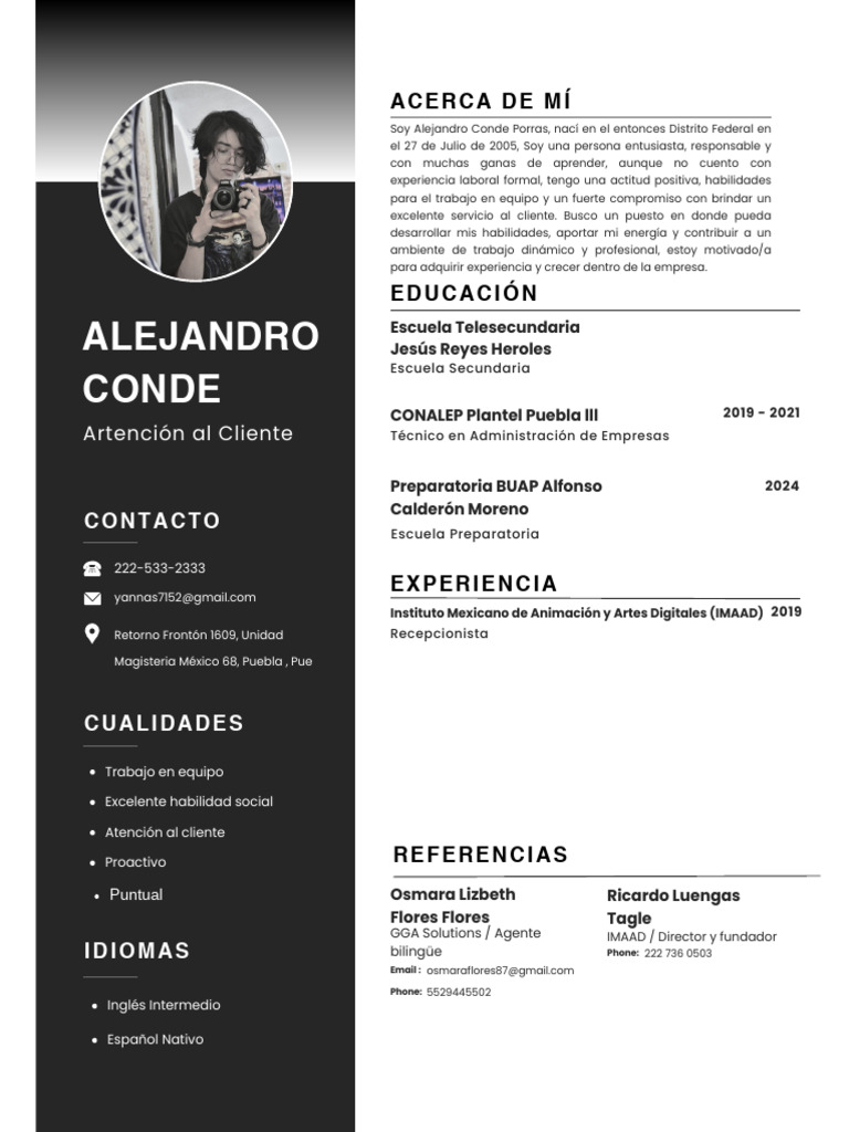CV Alejandro Conde - Recepcionista | PDF