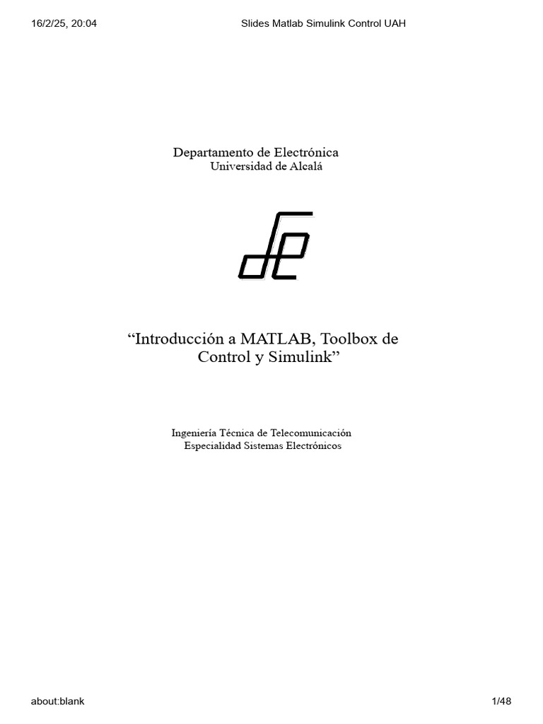 Slides Matlab Simulink Control UAH | PDF | Matlab | Matriz (Matemáticas)