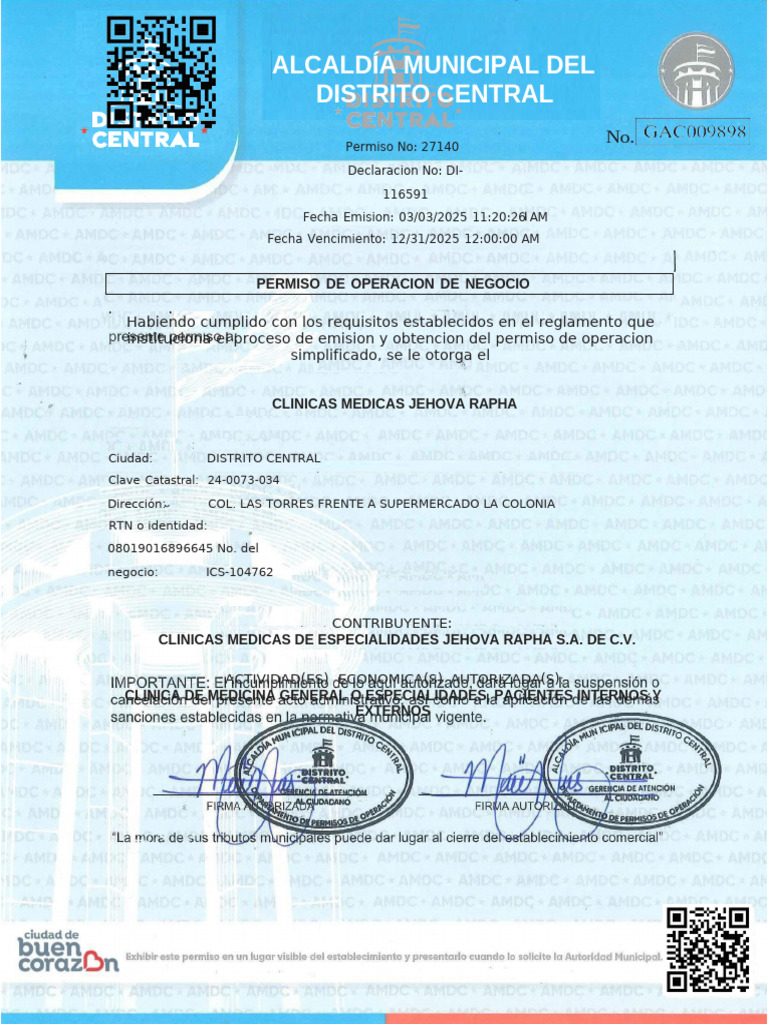 Permiso de Operación Clínica Jehová Rapha | PDF