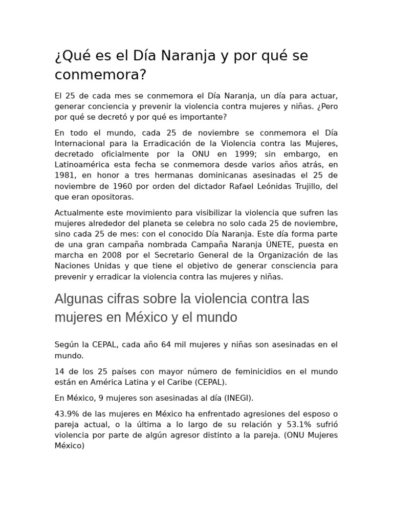 Día Naranja: Conciencia contra la Violencia | PDF | La violencia contra ...