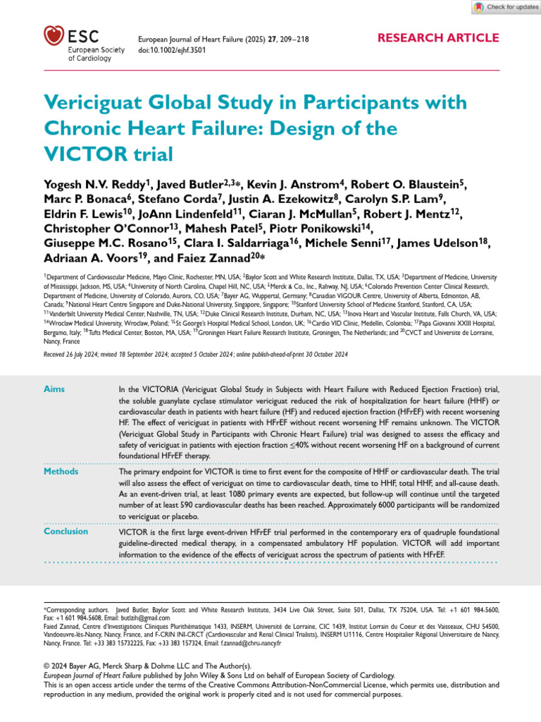 European J of Heart Fail - 2024 - Reddy - Vericiguat Global Study in ...