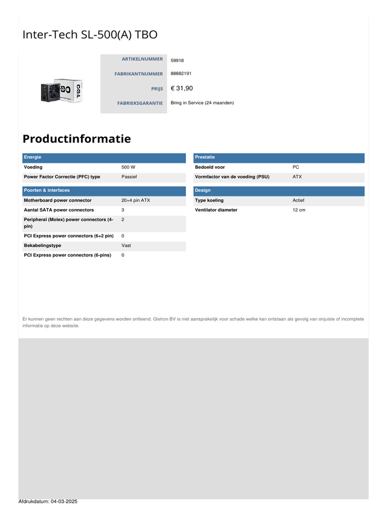 Inter-tech Sl-500(a) Tbo 500w Atx | PDF