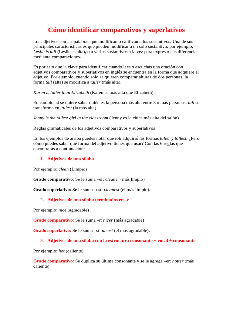 Cómo Identificar Comparativos y Superlativos | PDF | Adjetivo | Sílaba