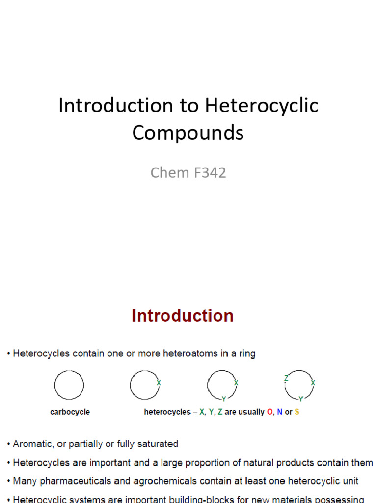 Overview of Heterocyclic Compounds | PDF | Aromaticity | Heterocyclic ...