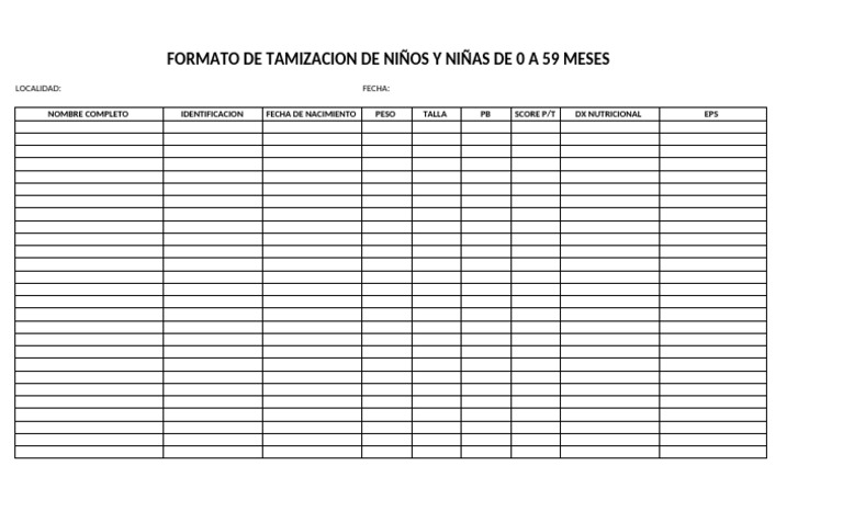 Formato de Control Peso y Talla Infantil | PDF