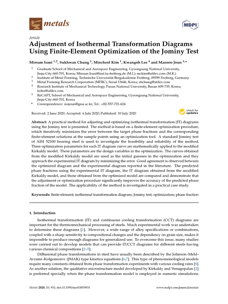 Adjustment of Isotermal Transformation Diagrams Using FEM of Jominy ...