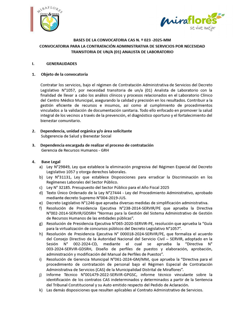 BASES-CAS-023-2025-ANALISTA-DE-LABORATORIO.docx-1 | PDF | Derecho laboral | Videotelefonía