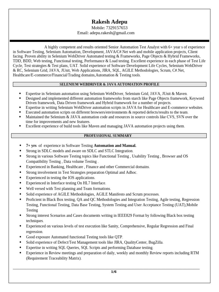 Rakesh Resume _2016 (2) | PDF | Selenium (Software) | Software Testing