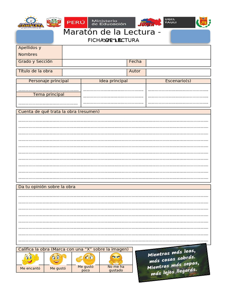 Ficha de Lectura - Maratón de La Lectura | PDF