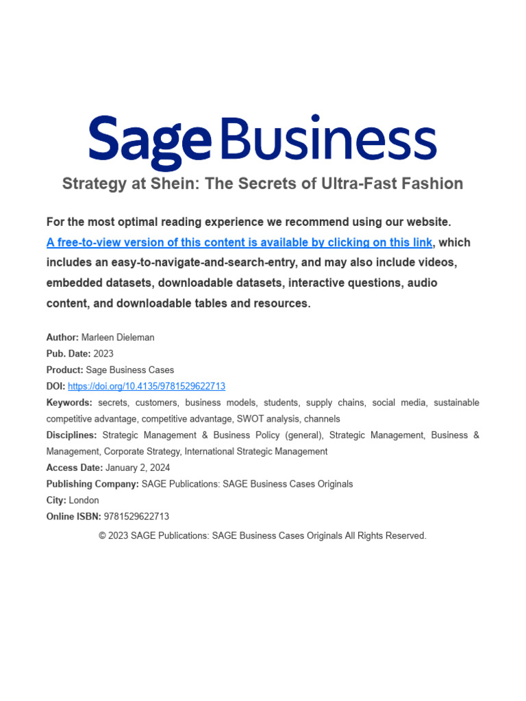 Student Strategy at Shein The Secrets of Ultra Fast Fashion | PDF ...