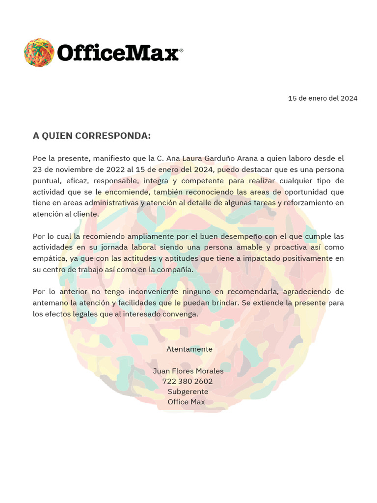 Recomendación para Ana Laura Garduño | PDF