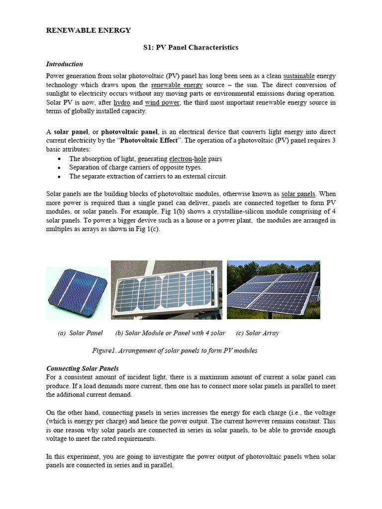 S1_PV Panel Characteristics | PDF | Photovoltaics | Solar Power