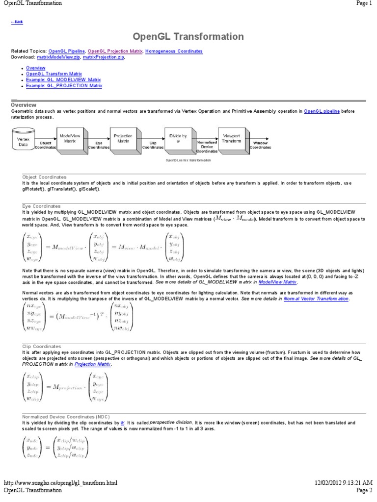 Opengl Transformation Matrix Mathematics Cartesian Coordinate System 