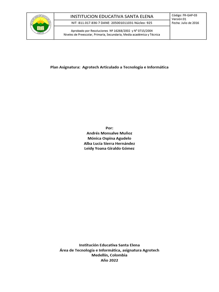 Plan de área Agrotech | PDF | Aprendizaje | Enseñando