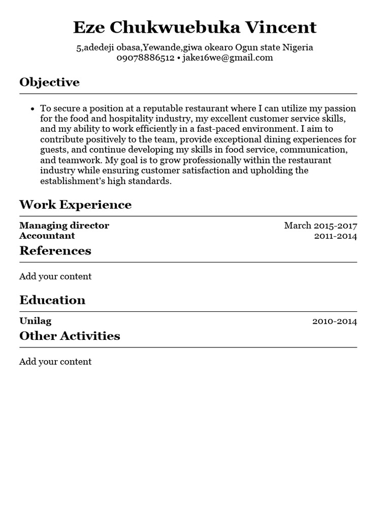 Resume Eze Chukwuebuka Vincent | PDF