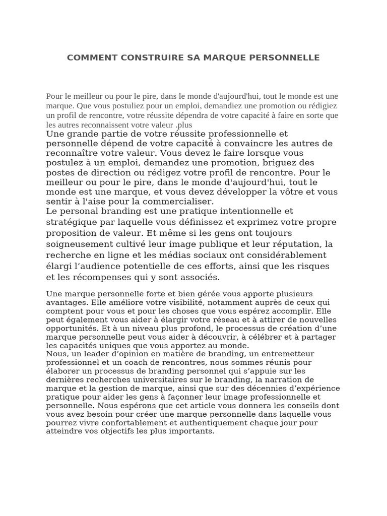 Construire sa marque personnelle | PDF