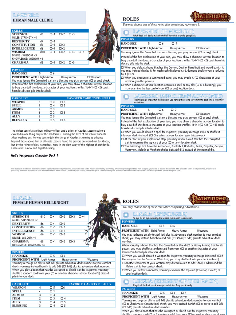 Hell's Vengeance Character Deck 1 Character Sheets | PDF | D20 System