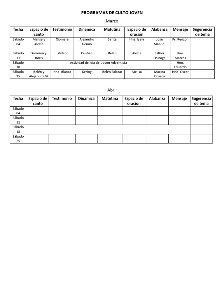 Programas de Culto Joven | PDF