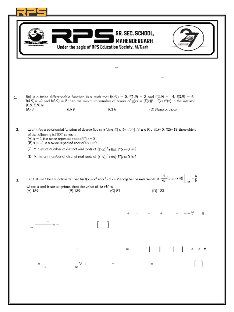 Problem Solving Sheet (Based On Test Paper - 2 (02.03.2025) ) | PDF ...
