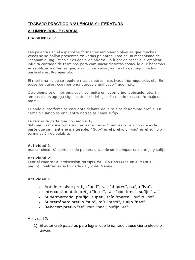 TRABAJO PRACTICO N°2 LyL | PDF | Tipología Lingüística | Morfología Lingüística